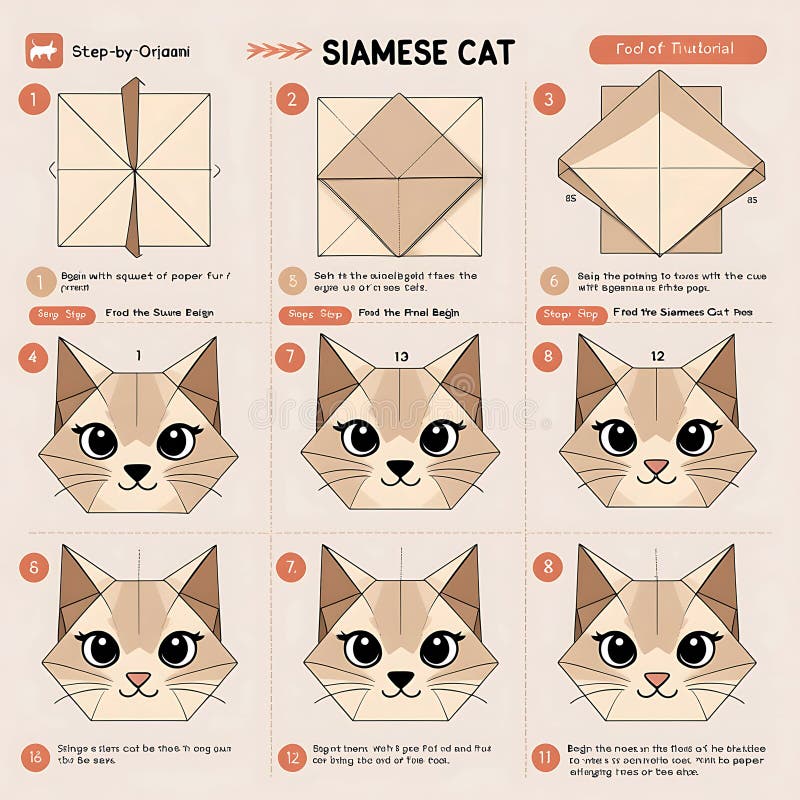 Origami Siamese Cat Tutorial Stock Illustration - Illustration of create, papercraft: 376516289