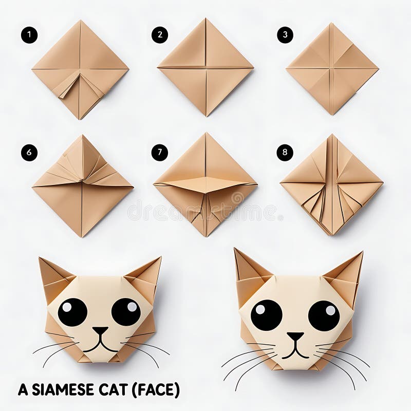 Origami Siamese Cat Tutorial Stock Illustration - Illustration of siamese, papercraft: 376516322
