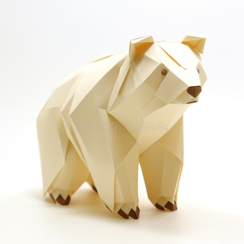 Origami Style White Paper Bear Sculpture with Hyperrealistic Rendering ...