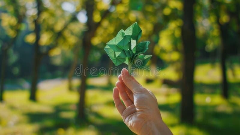 The Origami Tree in Hand.AI Generated Image Stock Photo - Image of ...