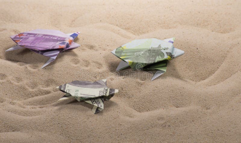 Origami Turtles from Banknotes Stock Photo - Image of bill, europe ...