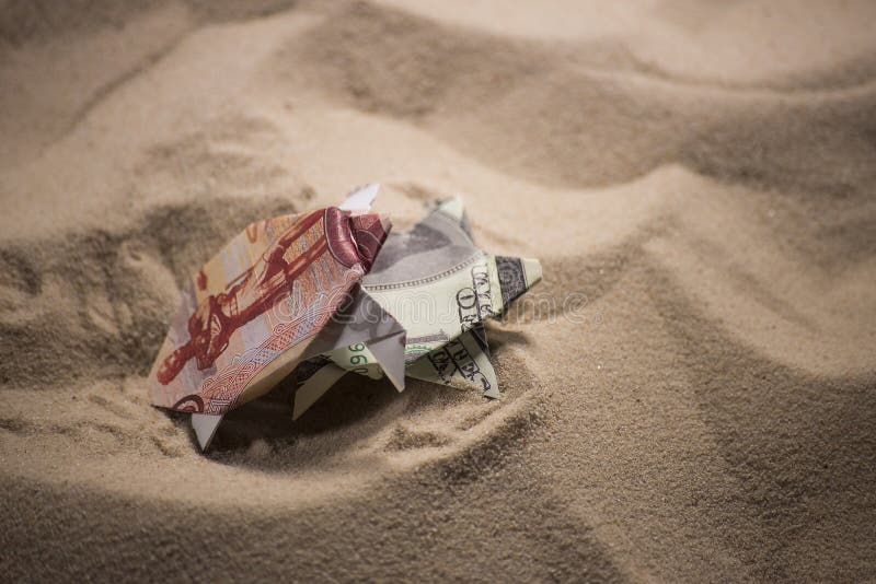 Origami Turtles from Banknotes Stock Photo - Image of banknotes, beach ...