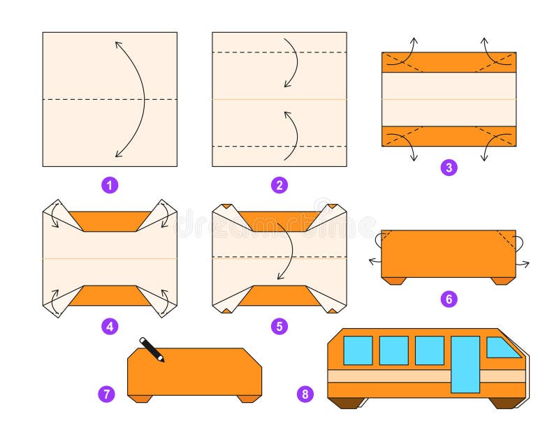 Origami Tutorial for Kids. Origami Cute Bus. Stock Vector ...