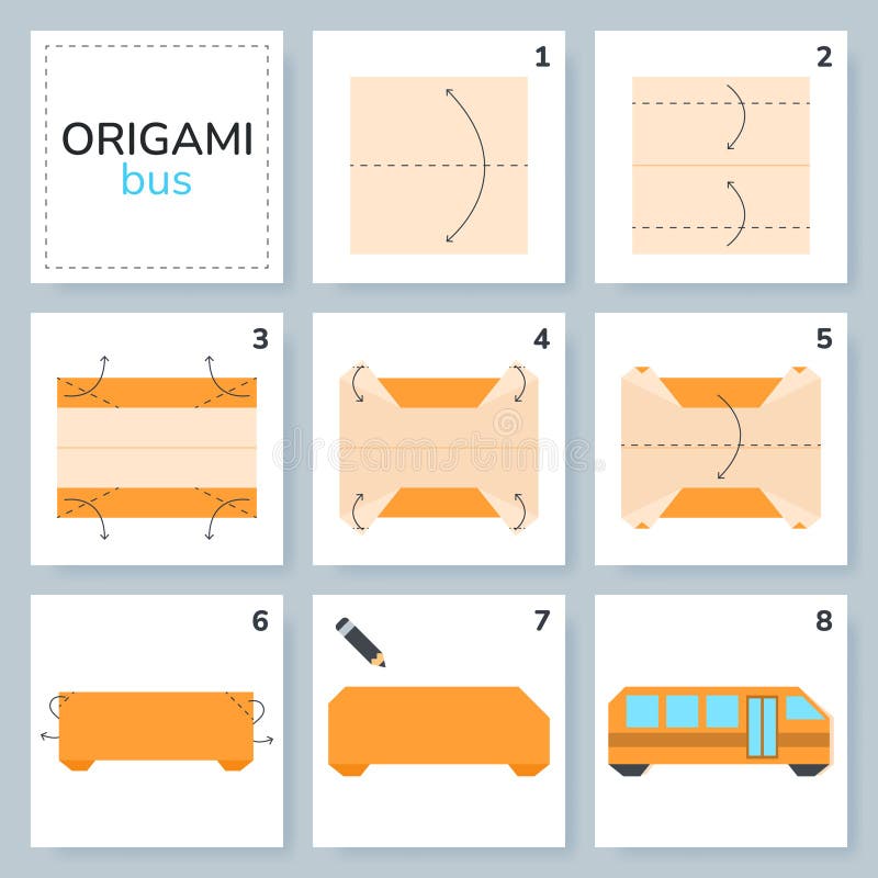 Origami Tutorial for Kids. Origami Cute Train. Stock Illustration ...