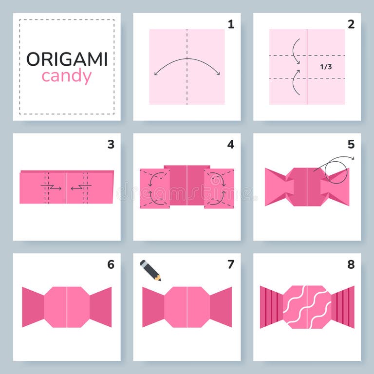 Origami Tutorial for Kids. Origami Cute Candy. Stock Vector ...
