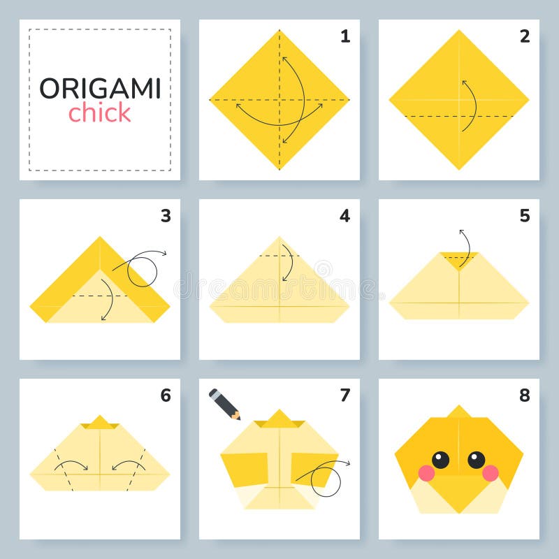 Origami Tutorial for Kids. Origami Cute Chick. Stock Vector ...