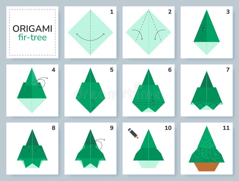 Origami Tutorial for Kids. Origami Cute Fir. Stock Vector ...