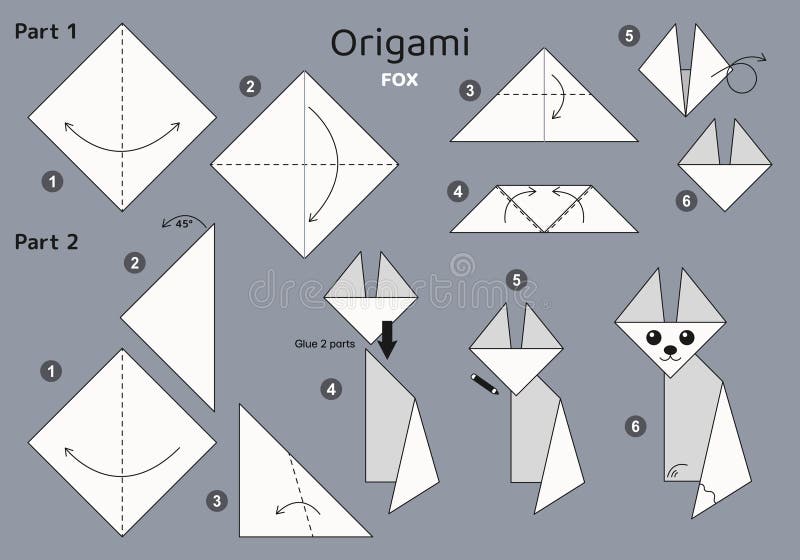 Origami Tutorial for Kids. Origami Cute Fox. Stock Vector ...