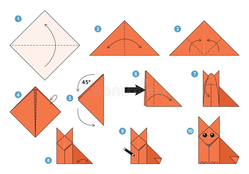 Origami Tutorial for Kids. Origami Cute Fox. Stock Vector ...
