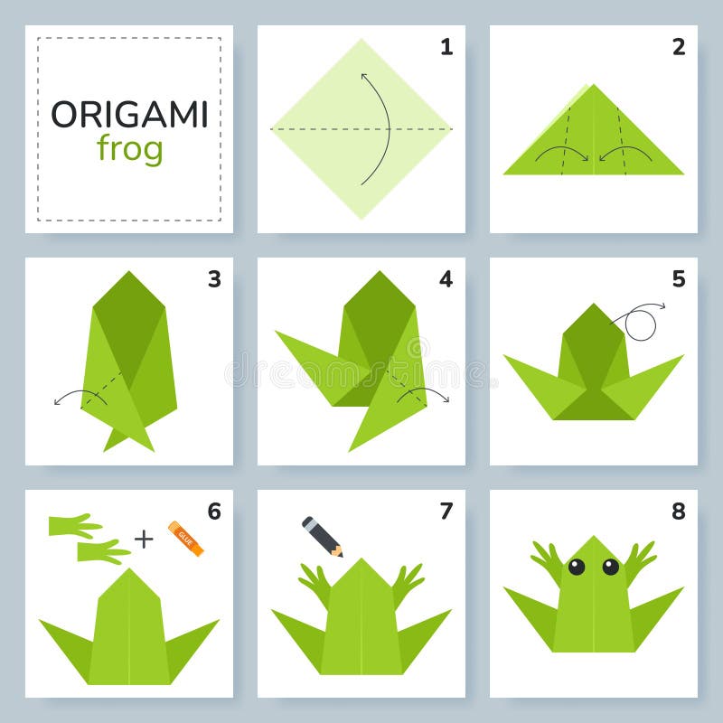 Origami Tutorial for Kids. Origami Cute Frog. Stock Vector ...
