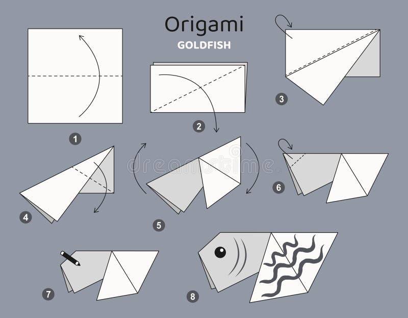 Origami Tutorial for Kids. Origami Cute Goldfish. Stock Vector ...