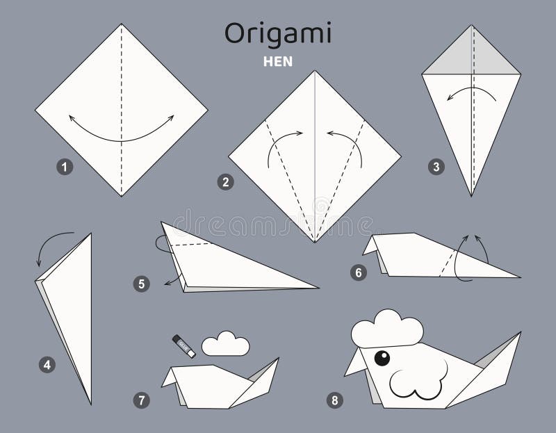 Origami Tutorial for Kids. Origami Cute Hen. Stock Vector ...