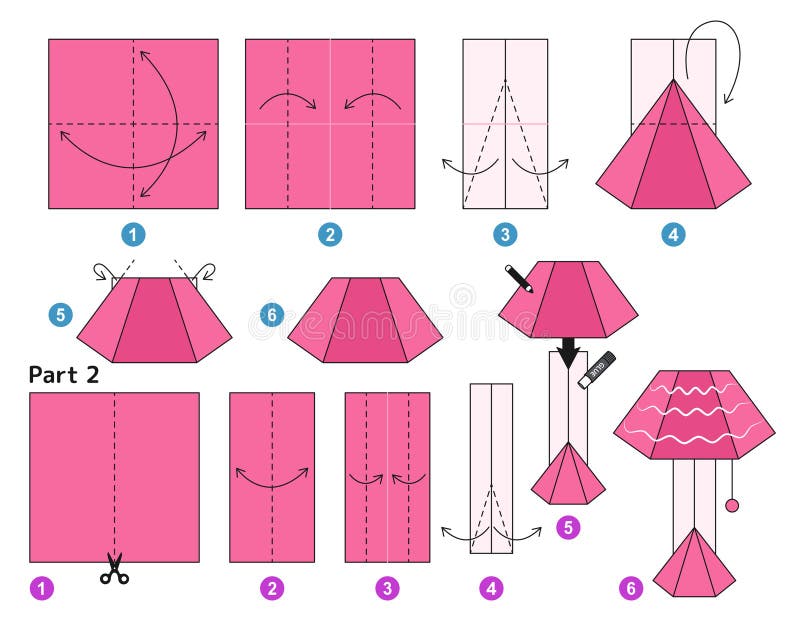 Origami Tutorial for Kids. Origami Cute Lamp. Stock Vector ...
