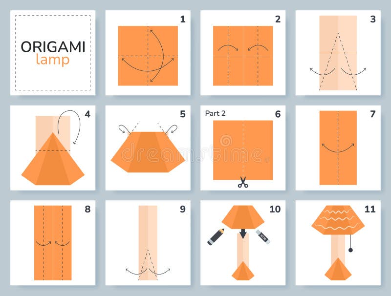 Origami Tutorial for Kids. Origami Cute Lamp. Stock Vector ...