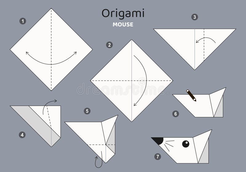 Origami Tutorial for Kids. Origami Cute Mouse. Stock Vector ...