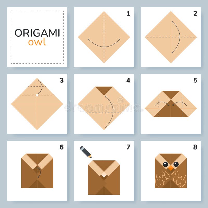 Origami Tutorial for Kids. Origami Cute Owl. Stock Vector ...