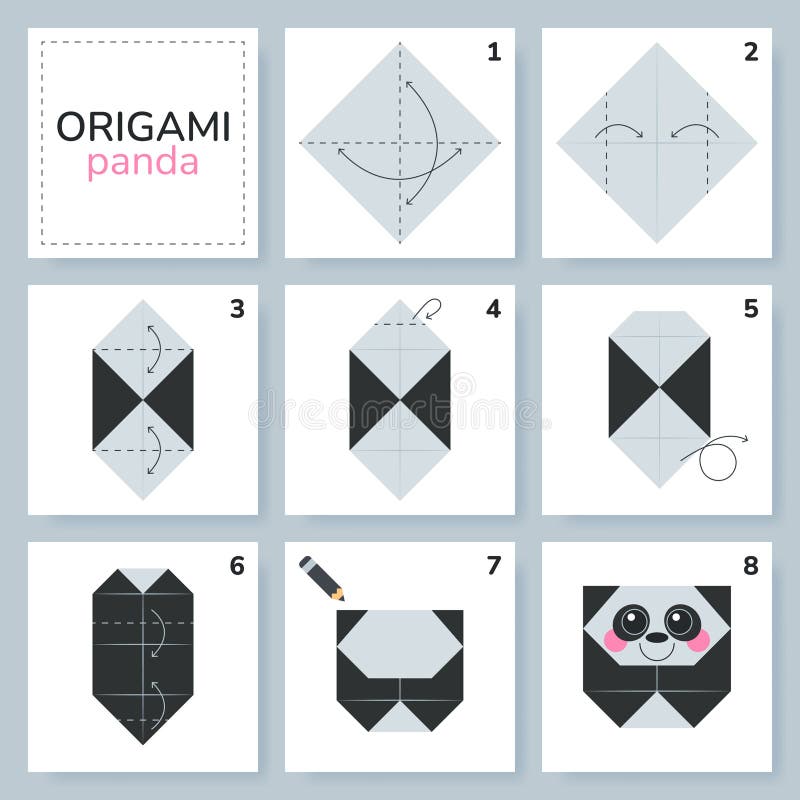 Origami Tutorial for Kids. Origami Cute Panda. Stock Vector ...