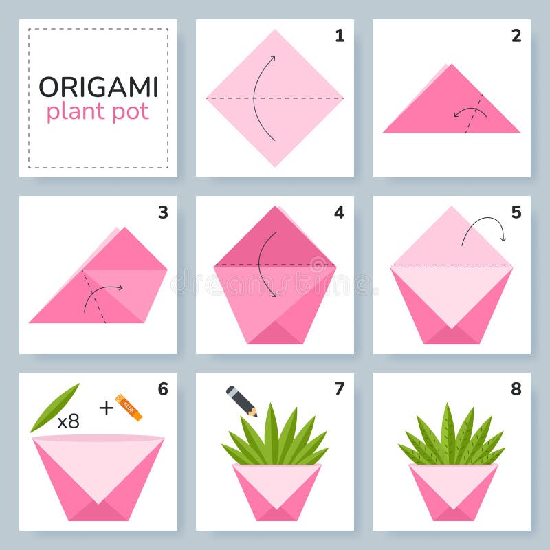 Origami Tutorial for Kids. Origami Cute Plant Pot. Stock Vector ...