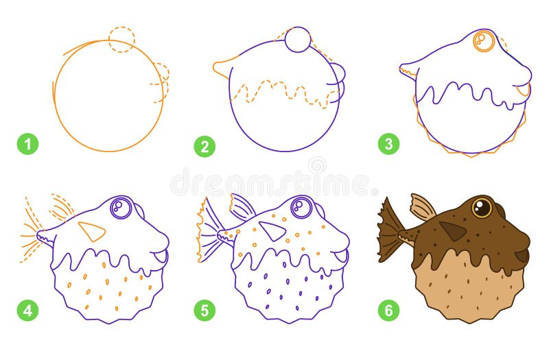 Origami Tutorial for Kids. Origami Cute Puffer Fish. Stock Vector ...