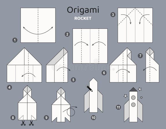 Origami Tutorial for Kids. Origami Cute Rocket. Stock Vector ...