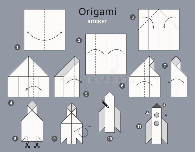 Origami Tutorial for Kids. Origami Cute Rocket. Stock Vector ...