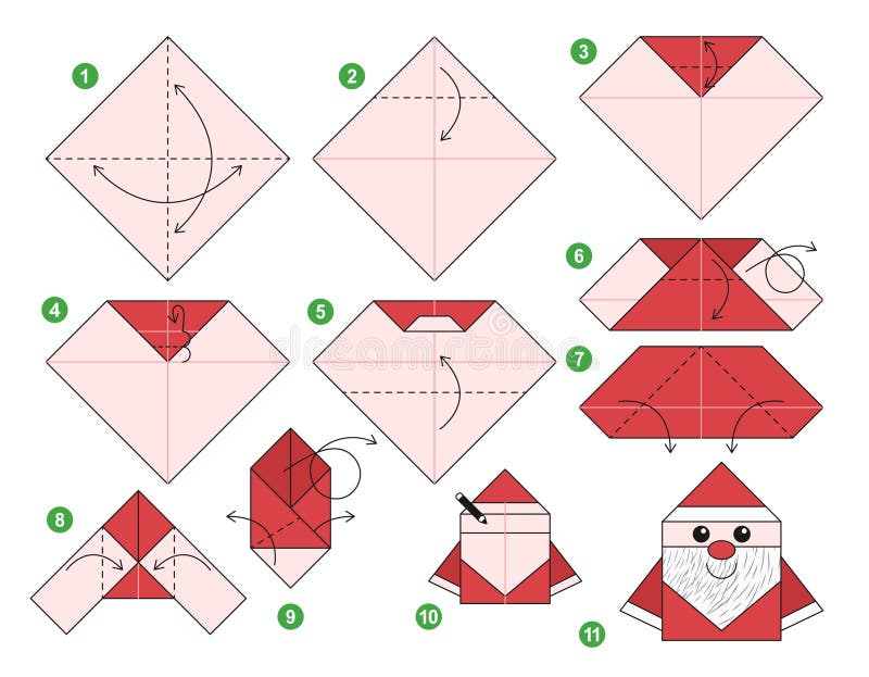 Origami Tutorial for Kids. Origami Cute Santa Claus. Stock Vector ...