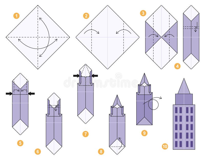 Origami Tutorial for Kids. Origami Cute Skyscraper Stock Vector ...
