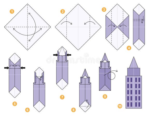 Origami Tutorial for Kids. Origami Cute Skyscraper Stock Vector ...