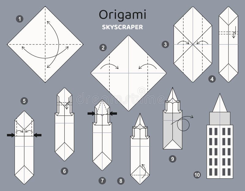Origami Tutorial for Kids. Origami Cute Skyscraper Stock Vector ...