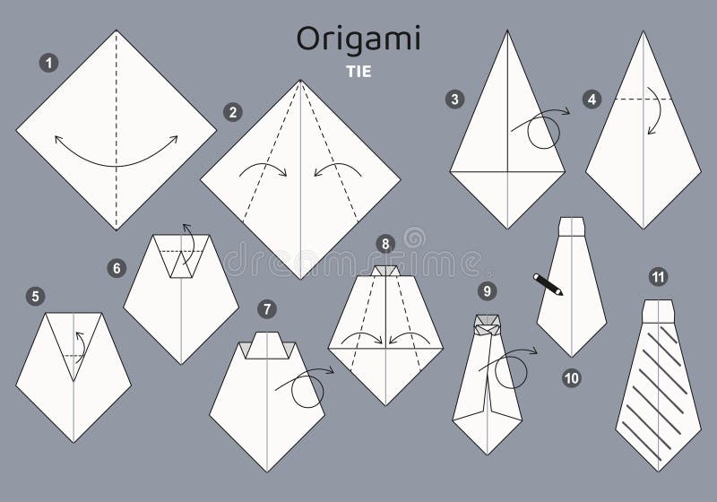 Origami Tutorial for Kids. Origami Cute Tie. Stock Illustration ...