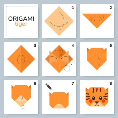 Origami Tutorial for Kids. Origami Cute Tiger. Stock Vector ...