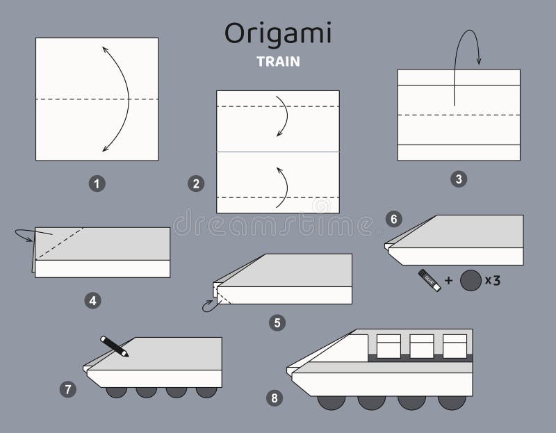 Origami Tutorial for Kids. Origami Cute Train. Stock Vector ...