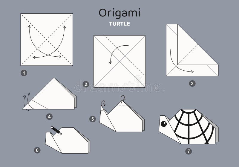 Origami Tutorial for Kids. Origami Cute Turtle. Stock Vector ...
