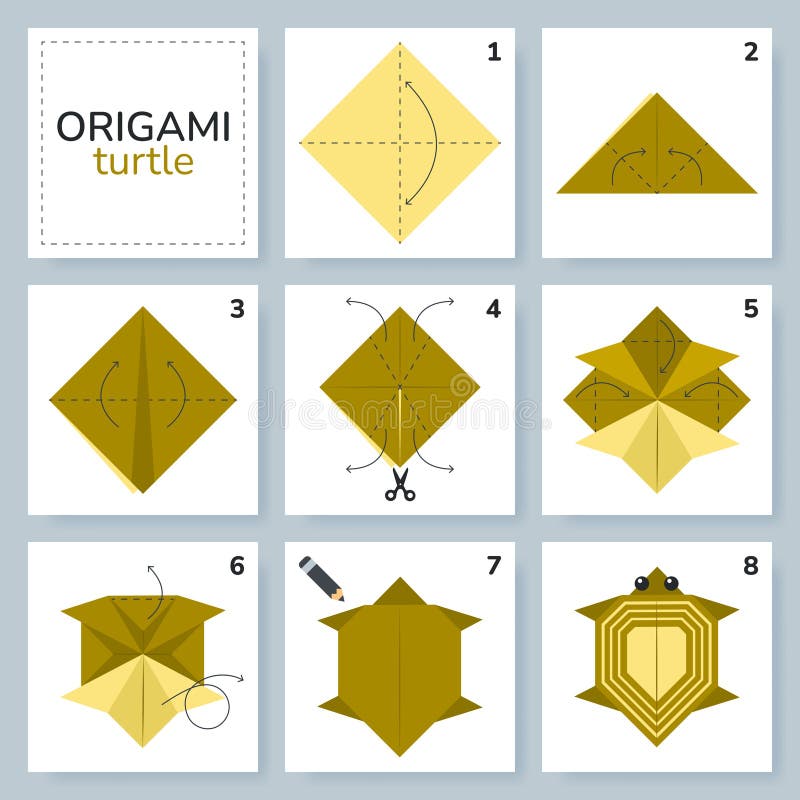Origami Tutorial for Kids. Origami Cute Turtle. Stock Vector ...