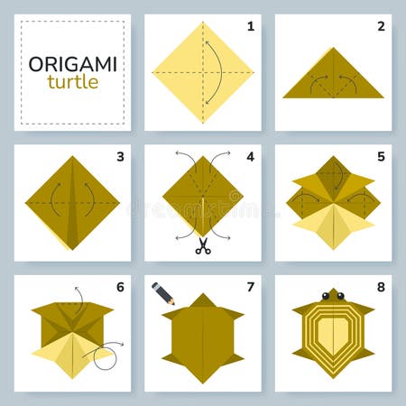 Origami Tutorial for Kids. Origami Cute Turtle. Stock Vector ...