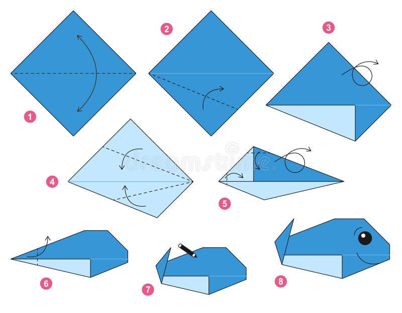 Origami Tutorial for Kids. Origami Cute Whale. Stock Vector ...