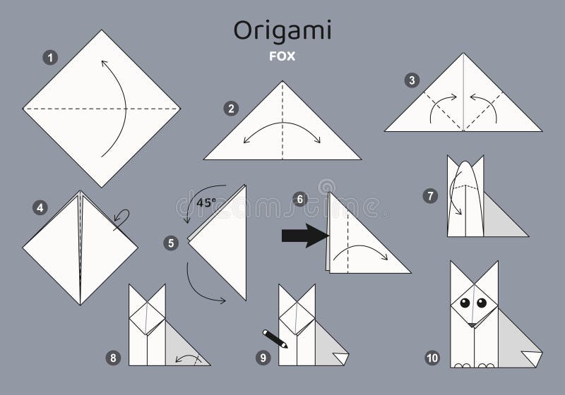 Origami Tutorial for Kids. Origami Cute Fox. Stock Vector ...