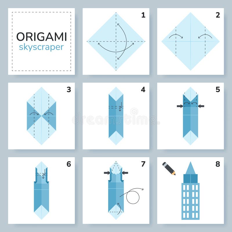 Origami Tutorial for Kids. Origami Cute Skyscraper Stock Vector ...