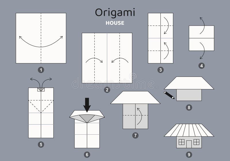 Origami Tutorial. Origami Scheme for Kids House Stock Vector ...