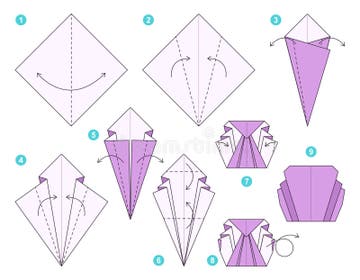 Origami Tutorial. Origami Scheme for Kids Shell. Stock Vector ...