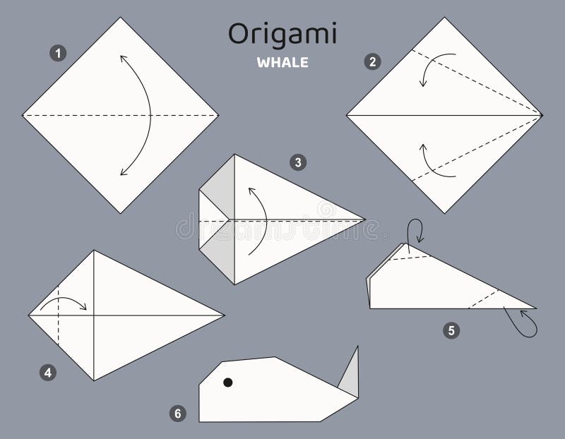 Origami Tutorial. Origami Scheme for Kids Whale. Stock Vector ...