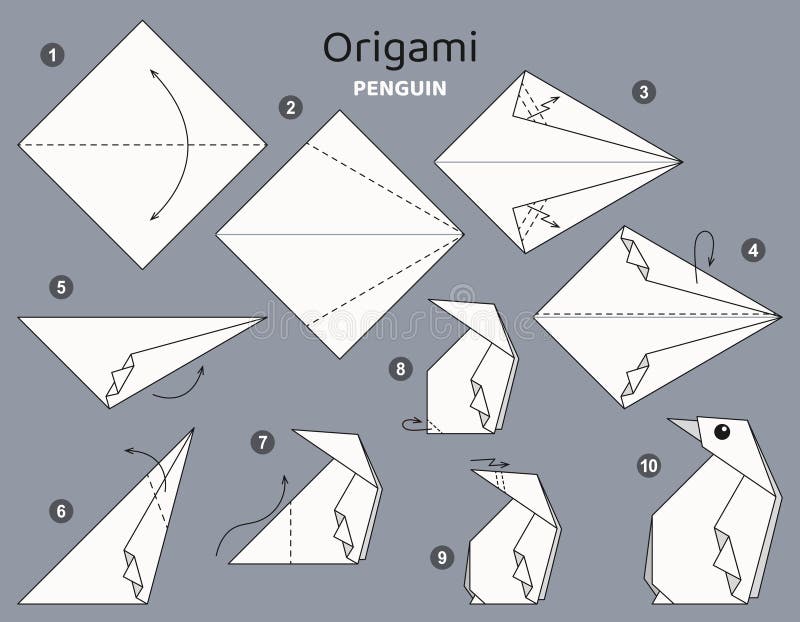Origami Tutorial. Origami Scheme Penguin for Kids. Stock Vector ...