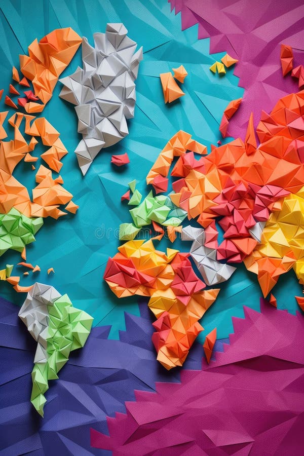 Origami World Map with Colorful Paper Stock Illustration - Illustration ...