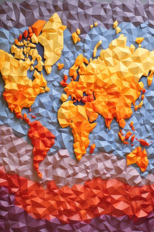 Origami World Map Created from Folded Paper Stock Illustration ...