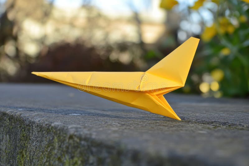 Origami Yellow Paper Airplane Outdoors Stock Photo - Image of landscape ...
