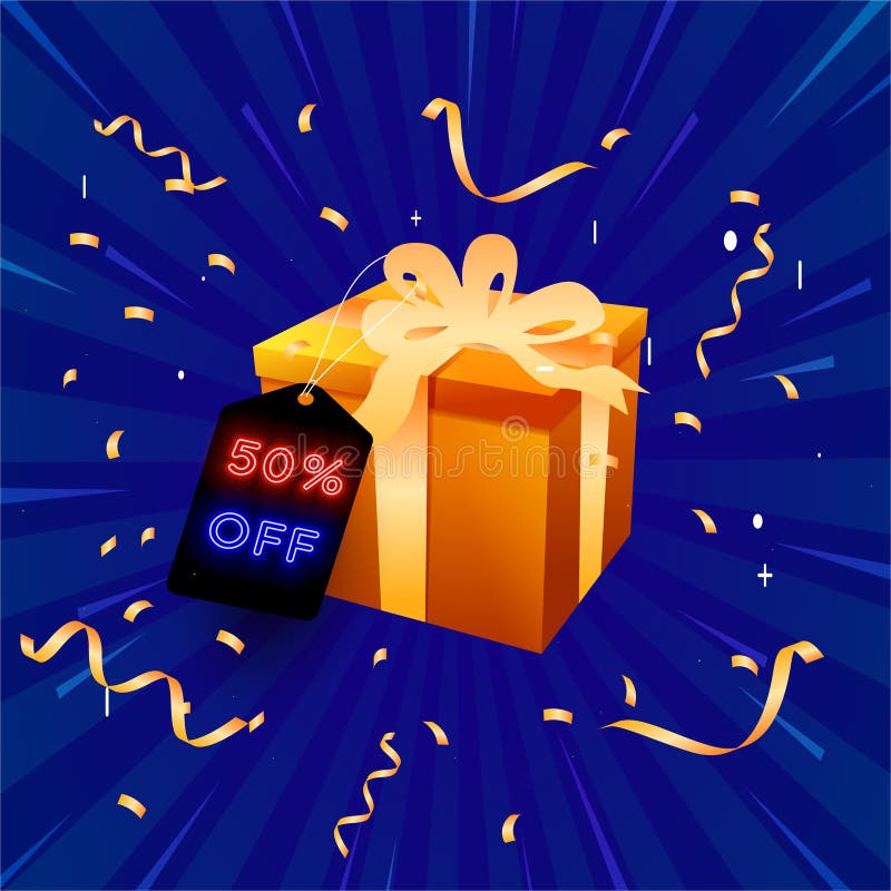 50 Discount. Discount Creative Composition. in Blue and Yellow Colors ...