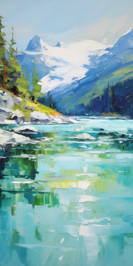 Original Alberta Landscape Painting with Blue Water Reflections Stock ...
