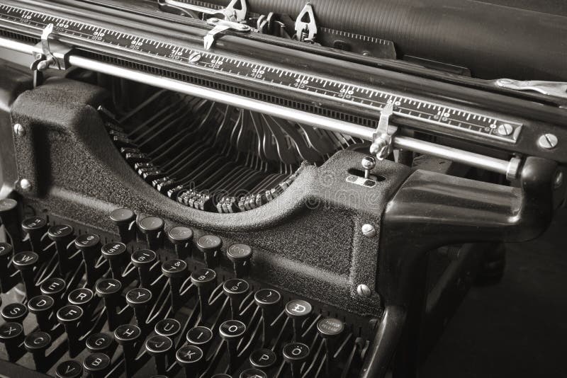 Ancient Black Rusty Typewriter With White Keys Stock Photo - Image of ...