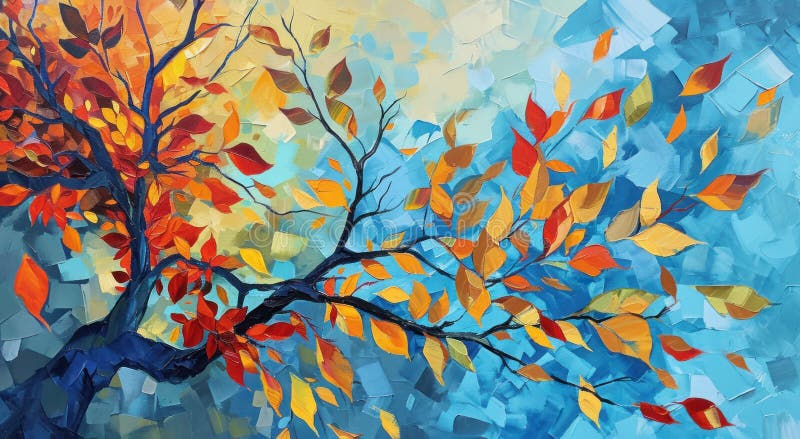 An Original Artwork with Colorful Leaves on a Tree, Stock Photo - Image ...