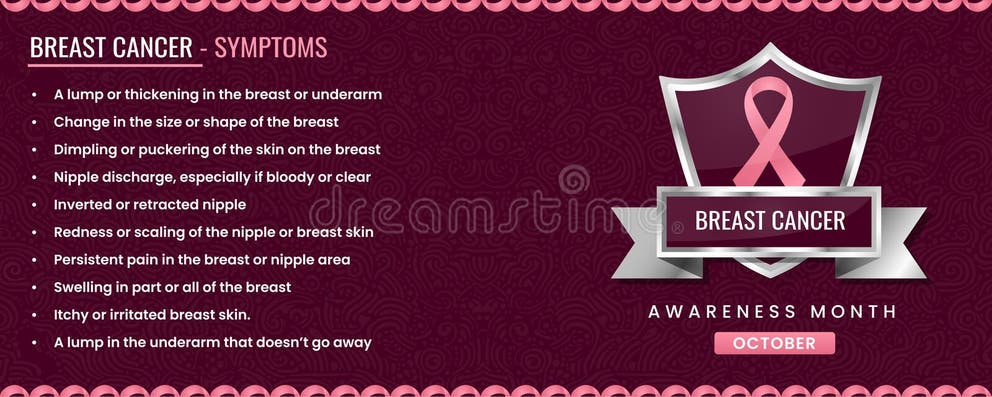 Original Breast Cancer Ribbon with Symptoms, Shield Design with Pattern ...